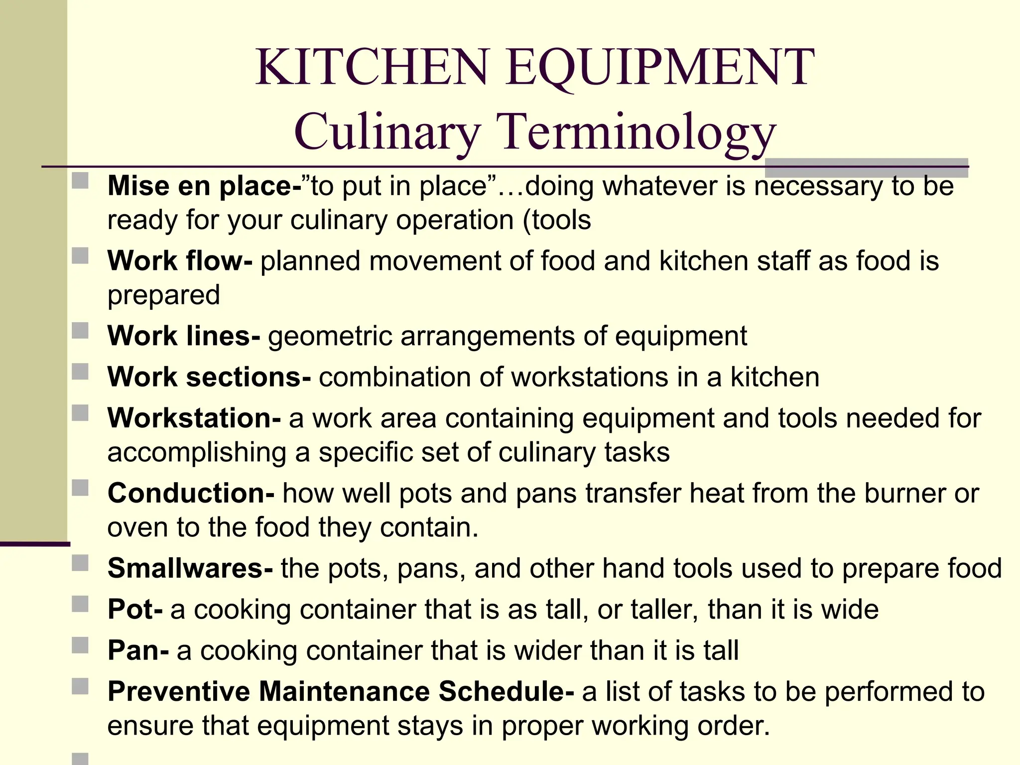 Kitchen Essentials - Culinary Equipments BS Hospitality Management | PPT