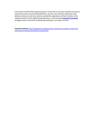 Culinary Convenience — Excelling in Credit Card Processing for ...