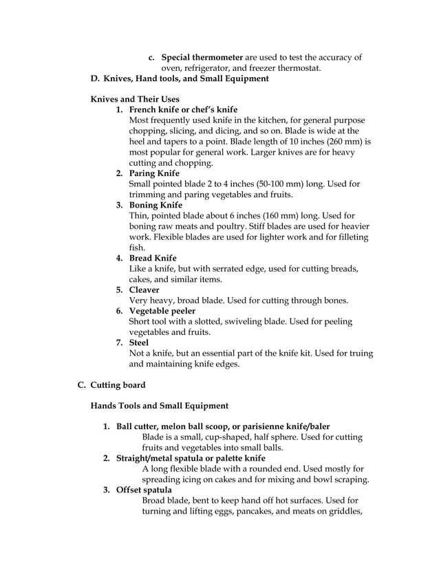 Culinary course outline