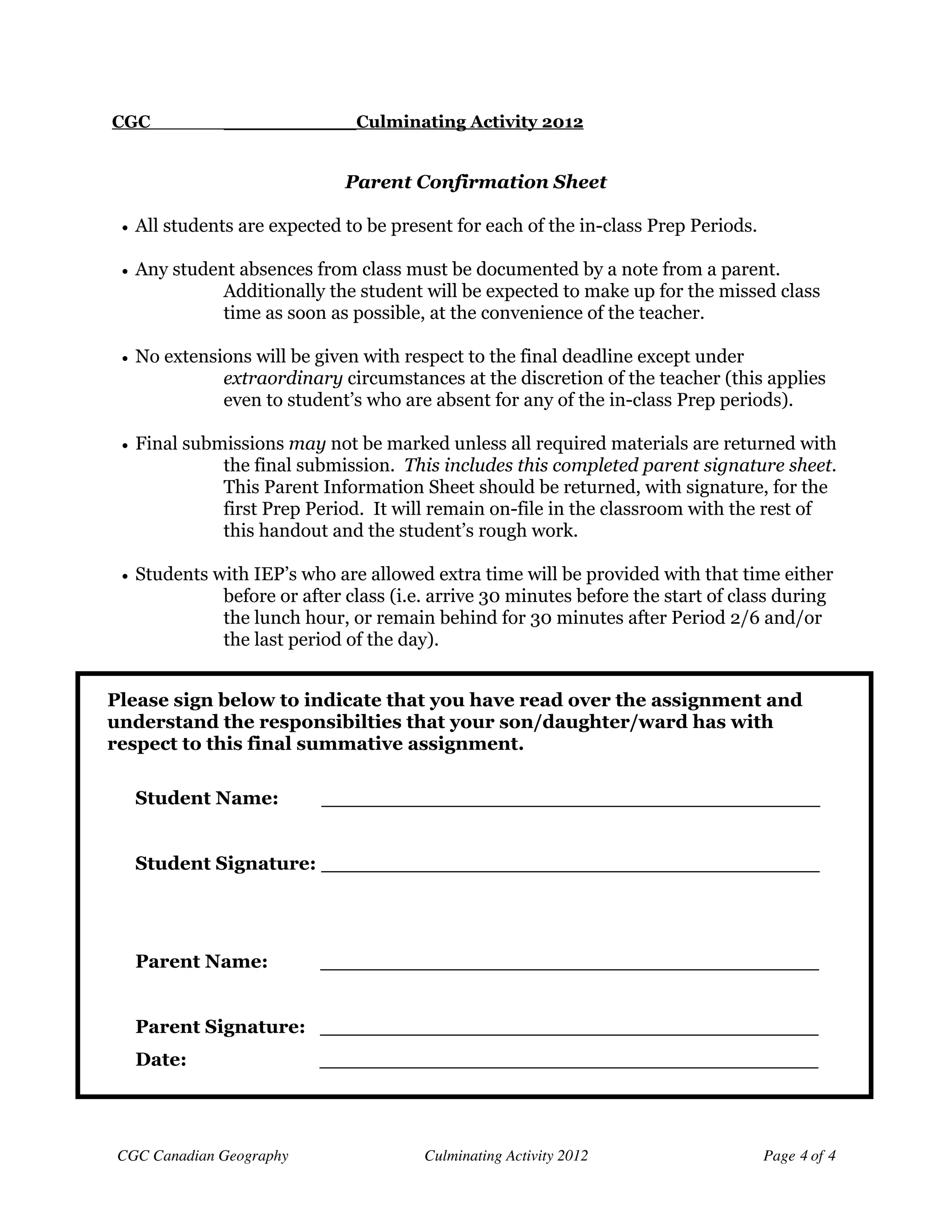 Culminating handout final my classes | PDF