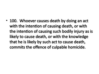 culpable homicide, section and explanation of the concept | PPTX