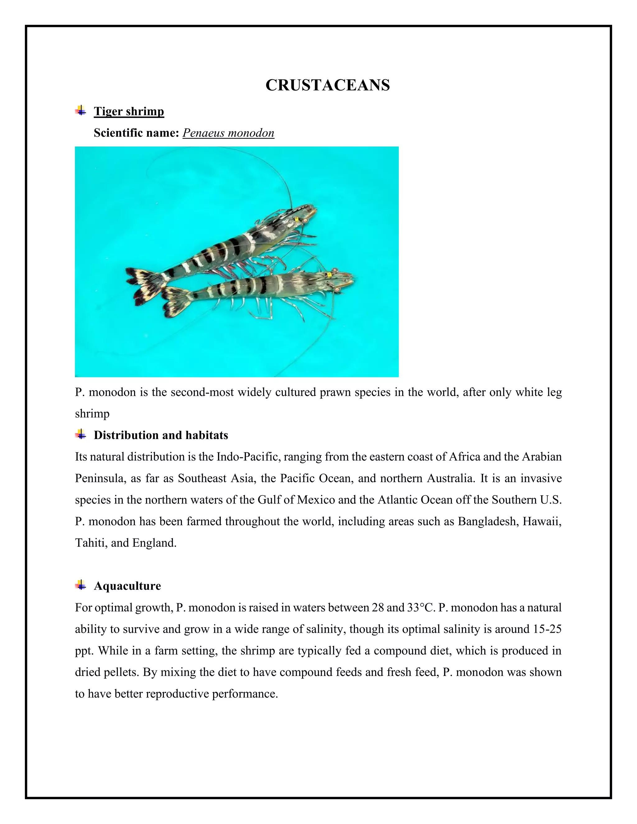 Cultivable coastal water species of Fishes, Crustaceans, Mollusks ...