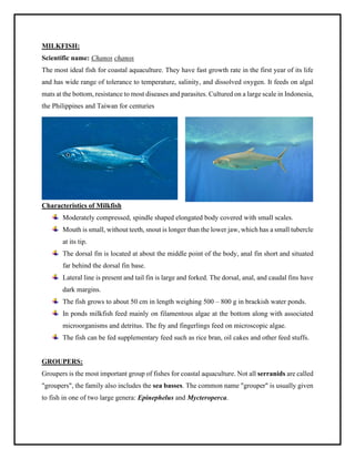 Cultivable coastal water species of Fishes, Crustaceans, Mollusks ...