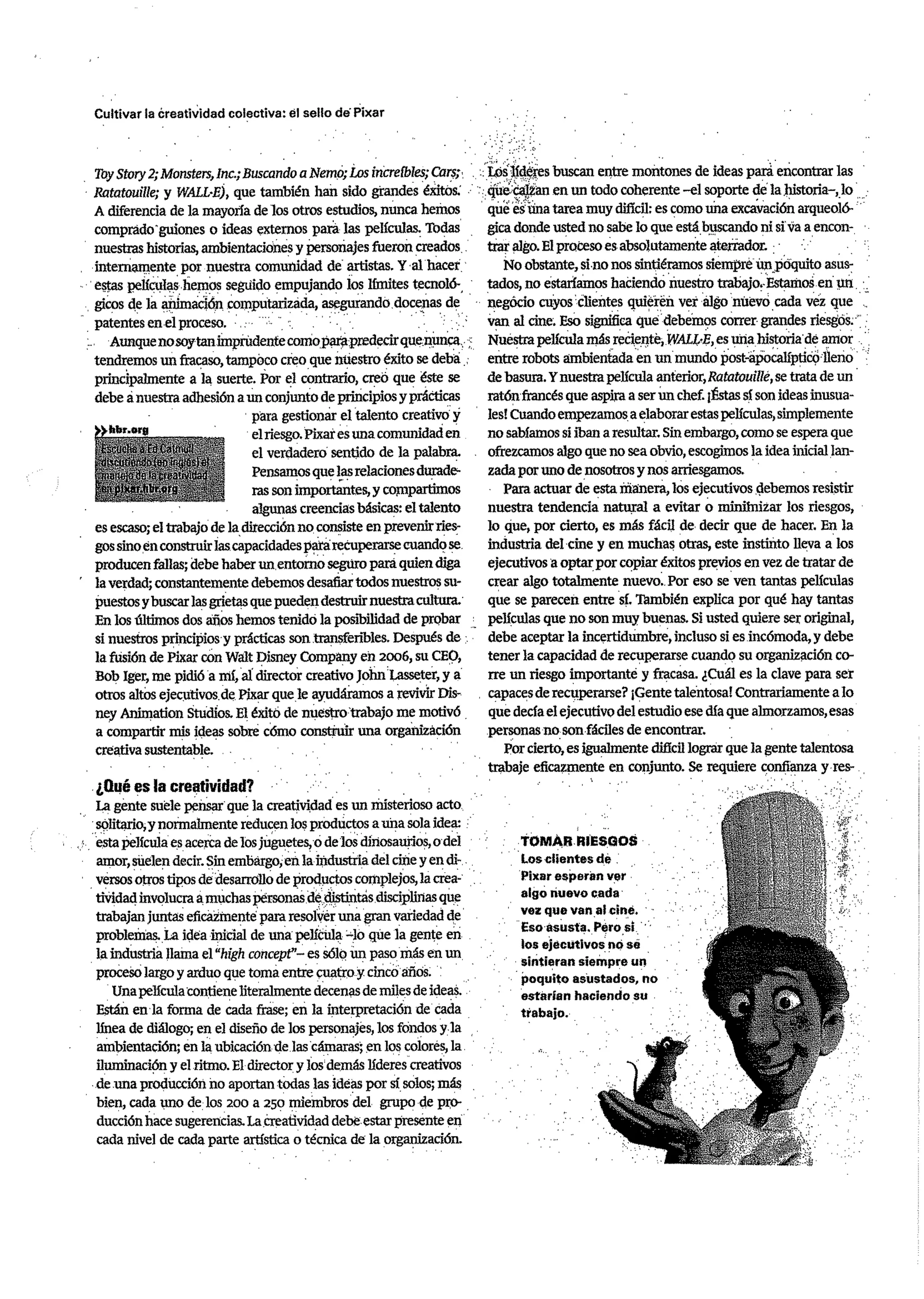 Cultivar la creatividad colectiva- El sello de pixar | PDF