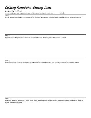 Creating community stories, a preplanning worksheet for visual art | PDF