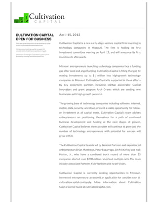 Cultivation Capital Announcement | PDF