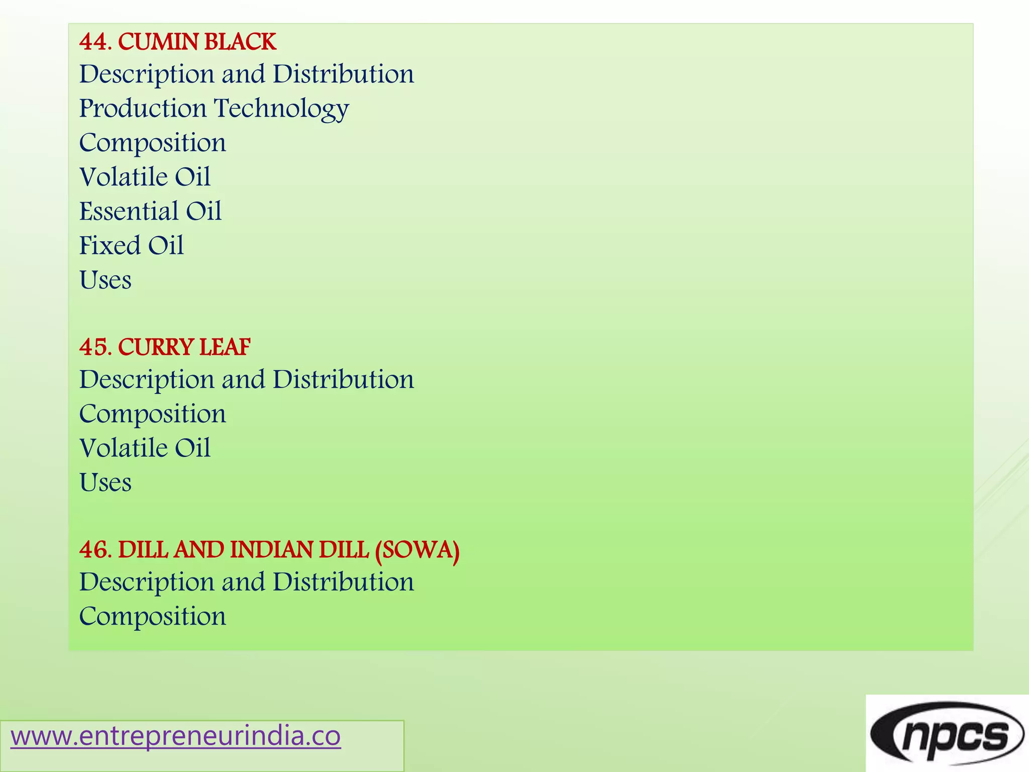 Cultivation, Growing, Processing and Extraction of Spice and Condiments ...