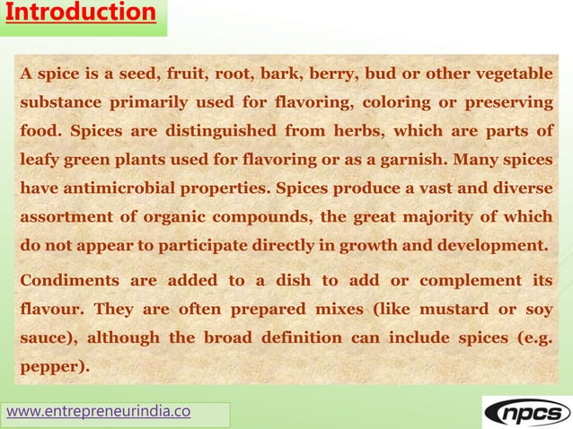 Cultivation, Growing, Processing and Extraction of Spice and Condiments ...