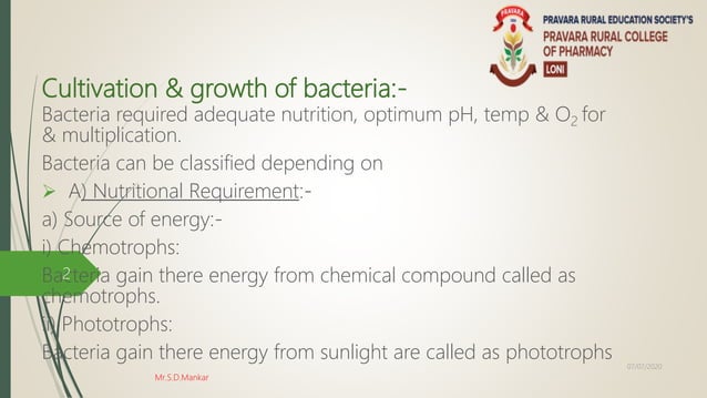 Cultivation & growth of bacteria | PPT