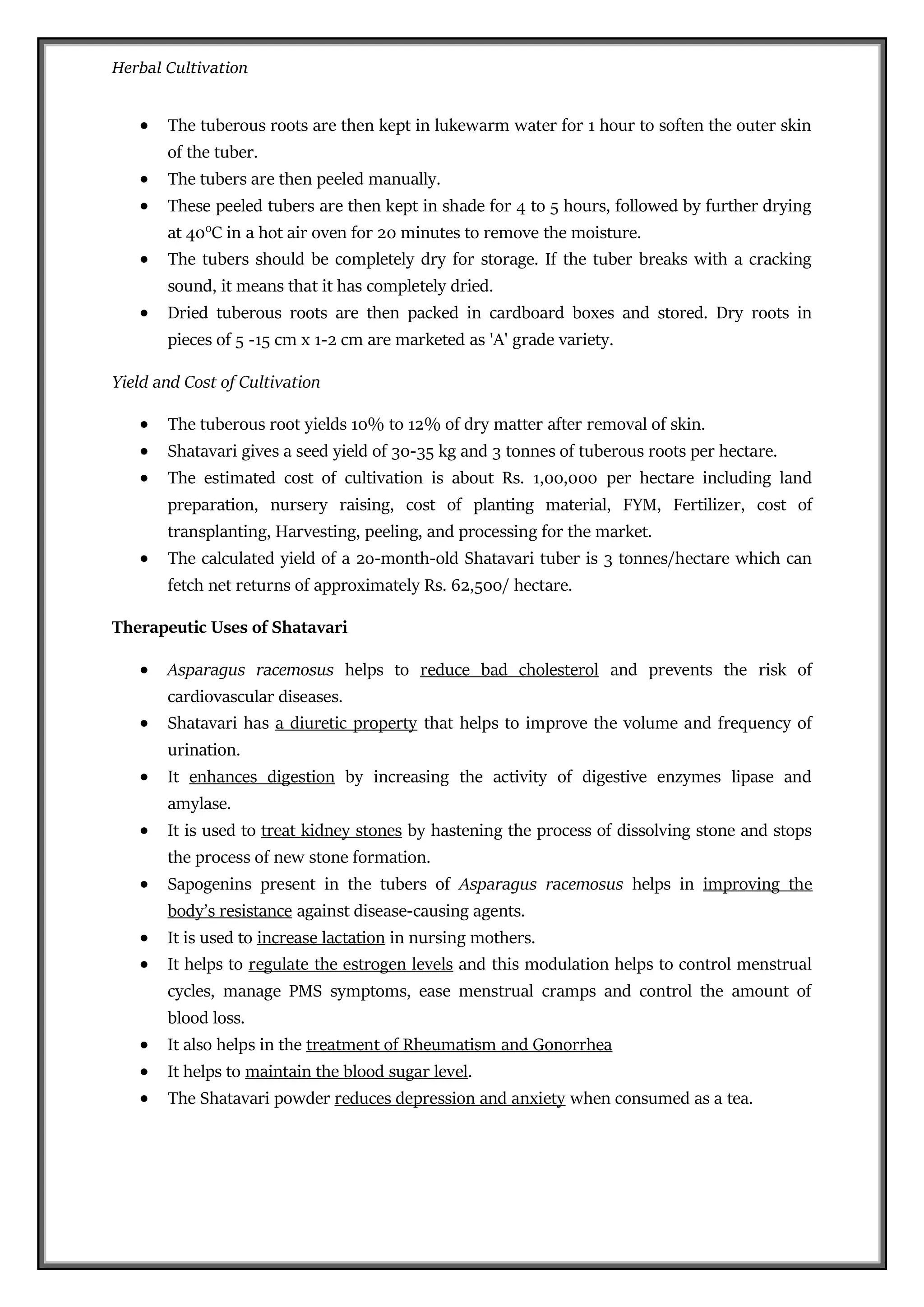 Cultivation of Asparagus racemosus. | PDF