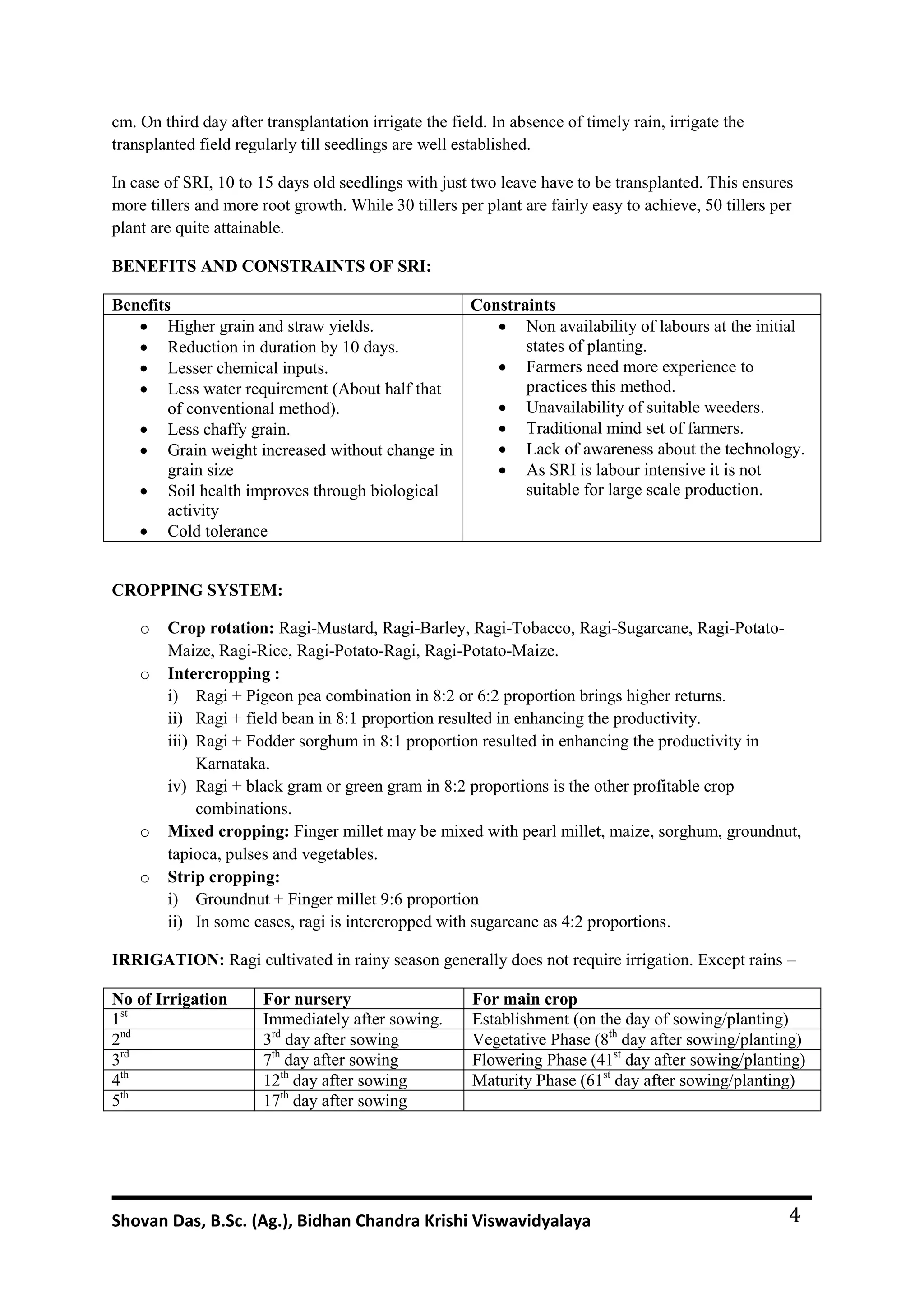 Botany, Nutritional Facts & Cultivation Practices of Ragi | PDF