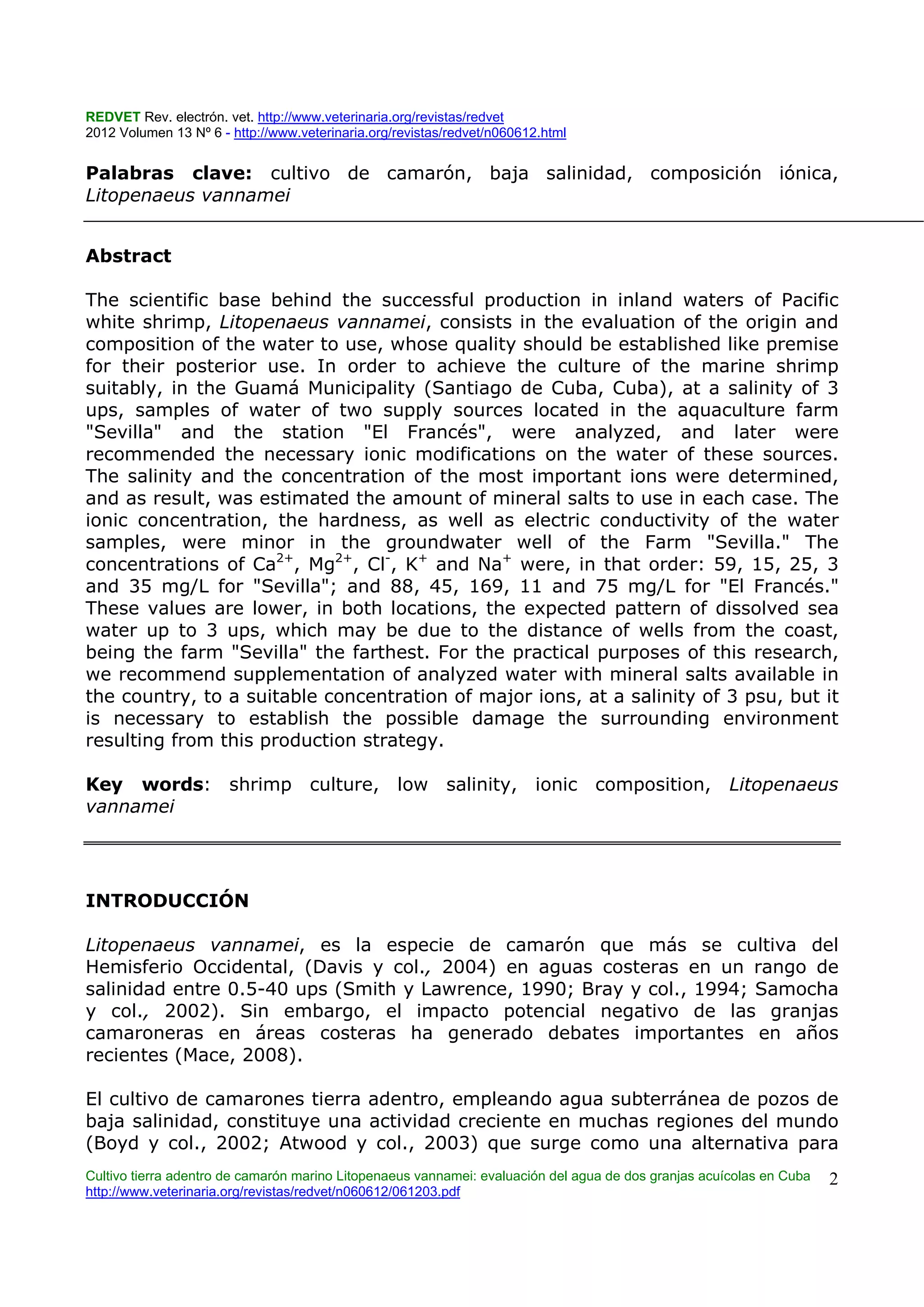 Cultivo de camaron en agua dulce con balance ionico | PDF | Chemistry ...
