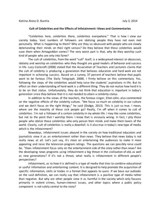 Cult of Celebrities and the Effects of Infotainment: Views and ...