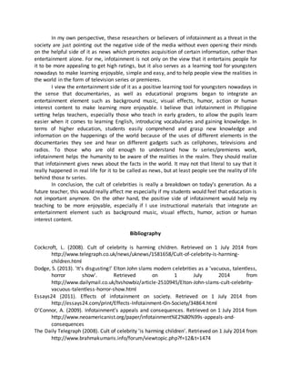 Cult of Celebrities and the Effects of Infotainment: Views and ...