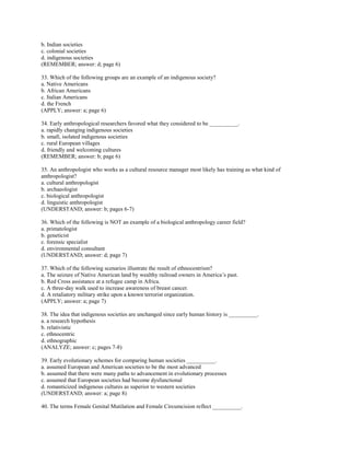 Cultural Anthropology 3rd Edition Bonvillain Test Bank | PDF