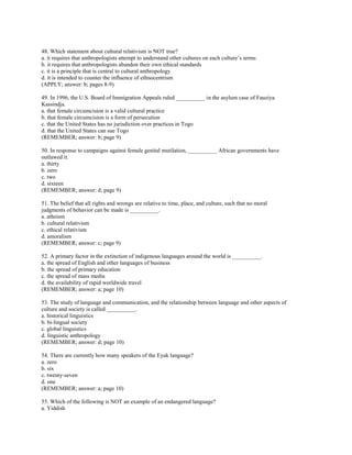 Cultural Anthropology 3rd Edition Bonvillain Test Bank | PDF