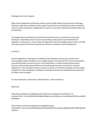 Cultural Adaptations in Video Games: Localization and Global Appeal | PDF