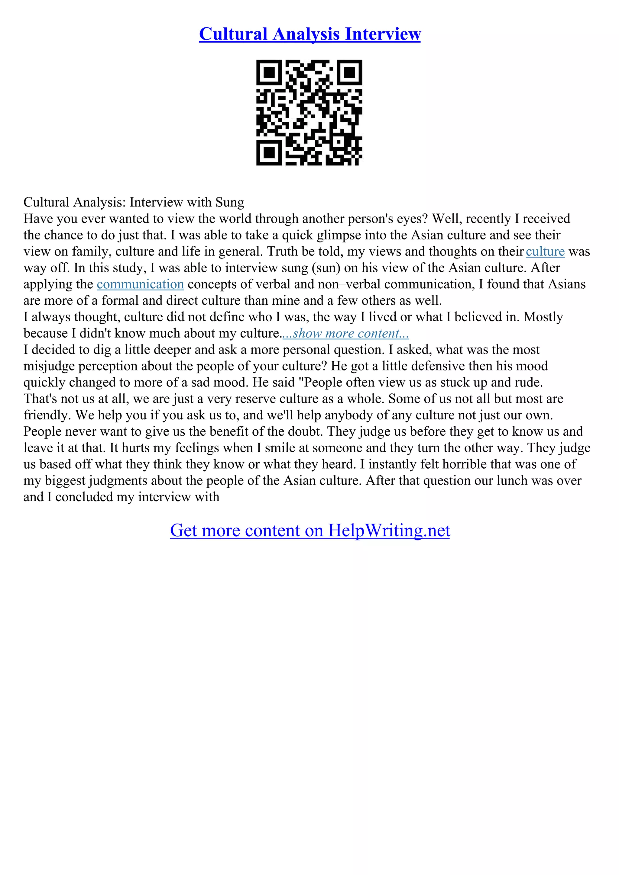 Cultural Analysis Essay | PDF | Free Download