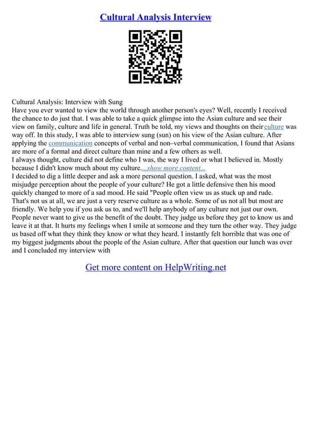 Cultural Analysis Essay PDF Cultural Analysis Essay PDF