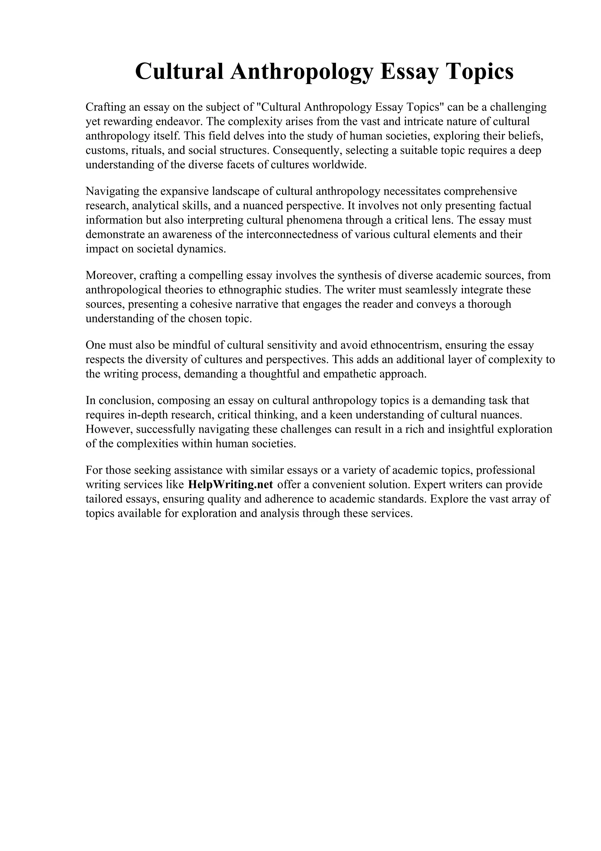 Cultural Anthropology Essay Topics. Anthropological observation essay ...