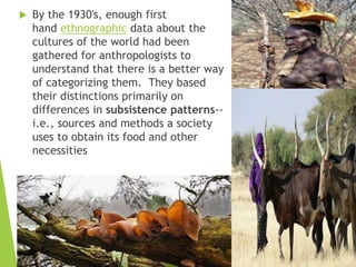 Cultural anthropology subsistence | PPTX | Agriculture | Industries