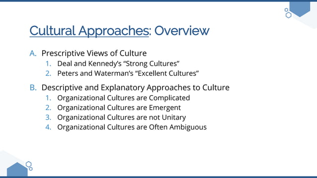 Cultural approaches in organizational approaches | PPT