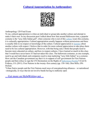 Cultural Appropriation In Anthropology | PDF