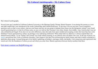 Cultural Autobiography | PDF