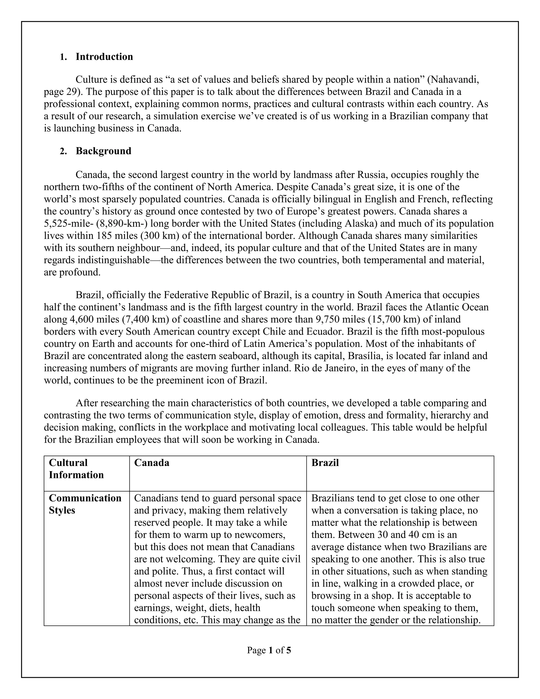 Cultural Awareness - Brazil and Canada | PDF