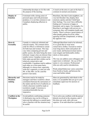 Cultural Awareness - Brazil and Canada | PDF