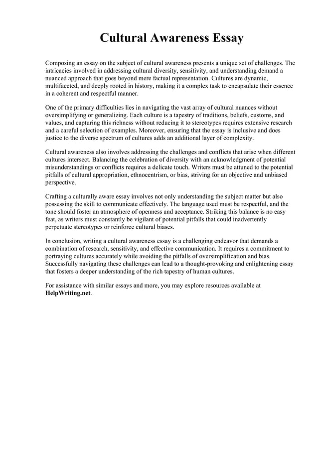 Cultural Awareness Essay. Montclair State University | PDF