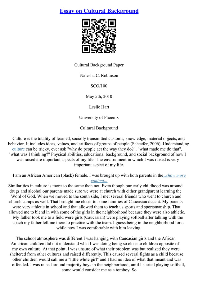 Cultural Background Essay