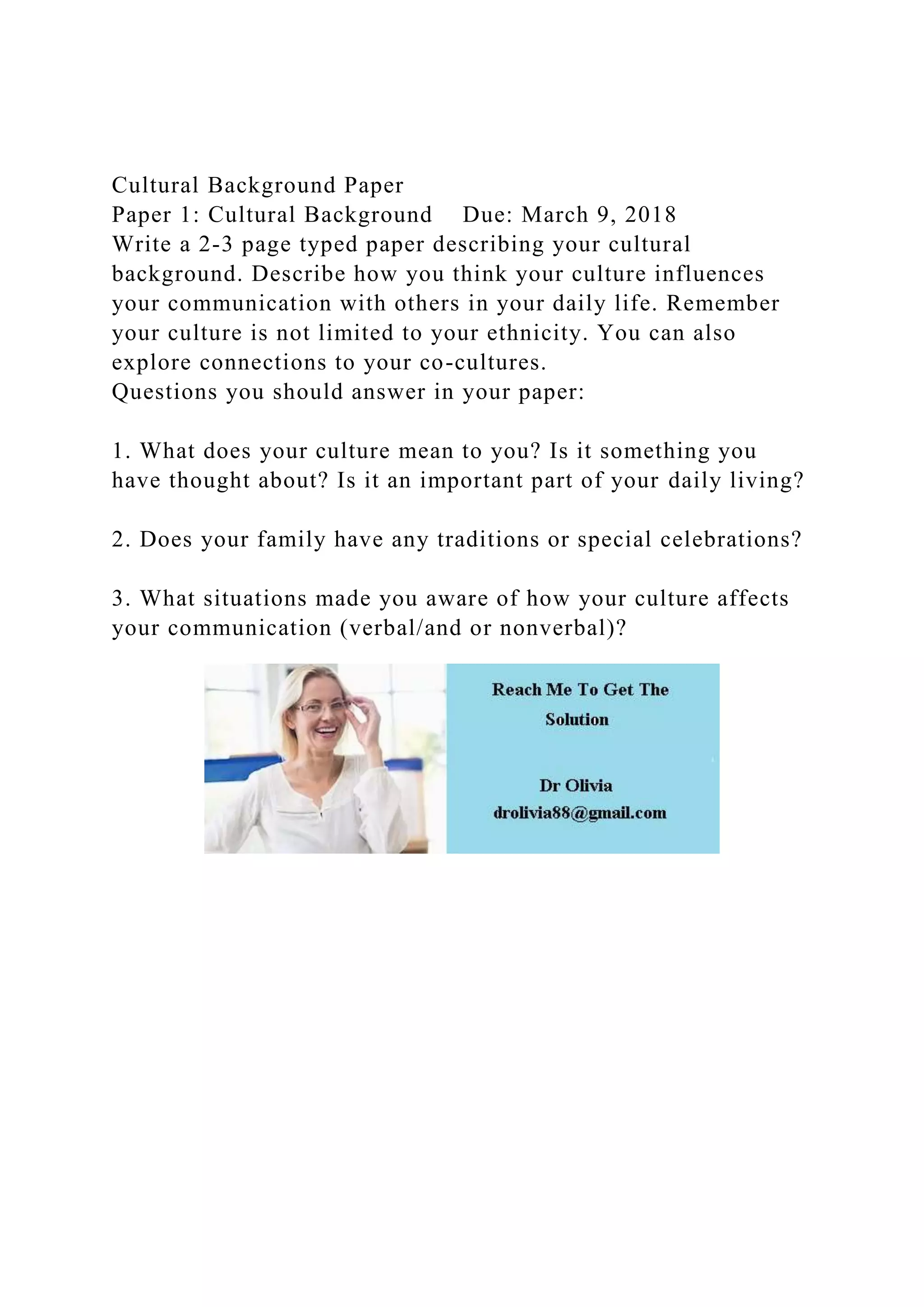 Cultural Background Paper Paper 1 Cultural Background Due M.docx