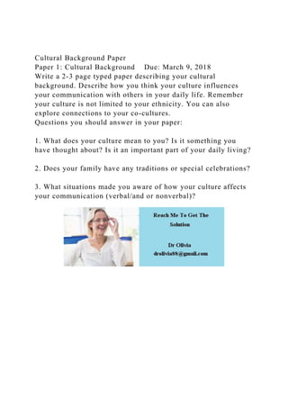 Cultural Background Paper Paper 1 Cultural Background Due M.docx