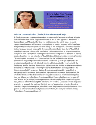 Cultural communication Social Science homework help.docx