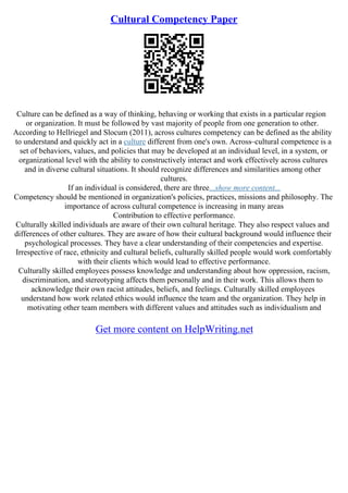 Cultural Competence Essay | PDF