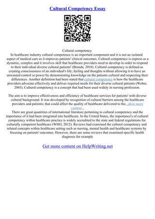 Cultural Competence Essay | PDF