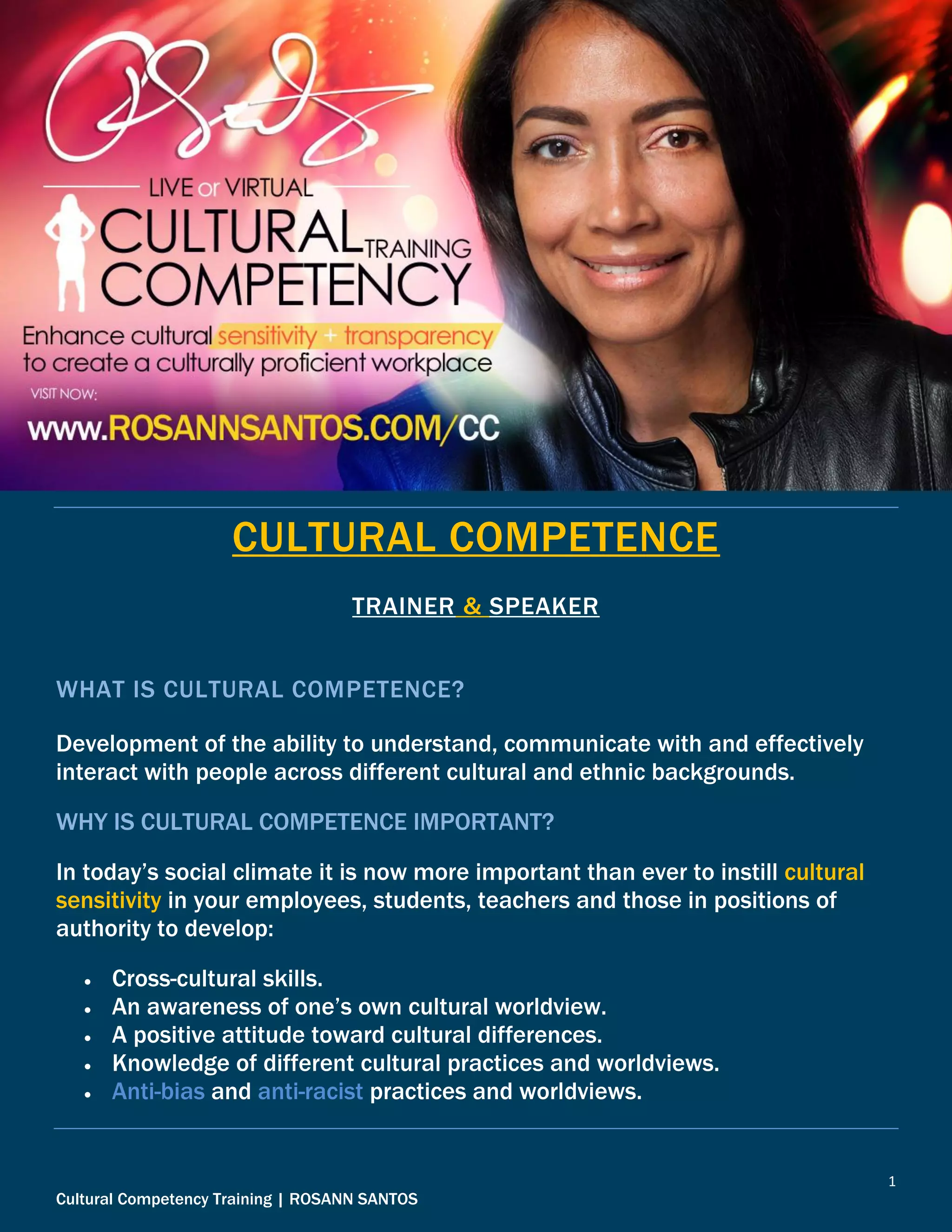 Cultural Competency Training for Cultural Competence in the Workplace | PDF