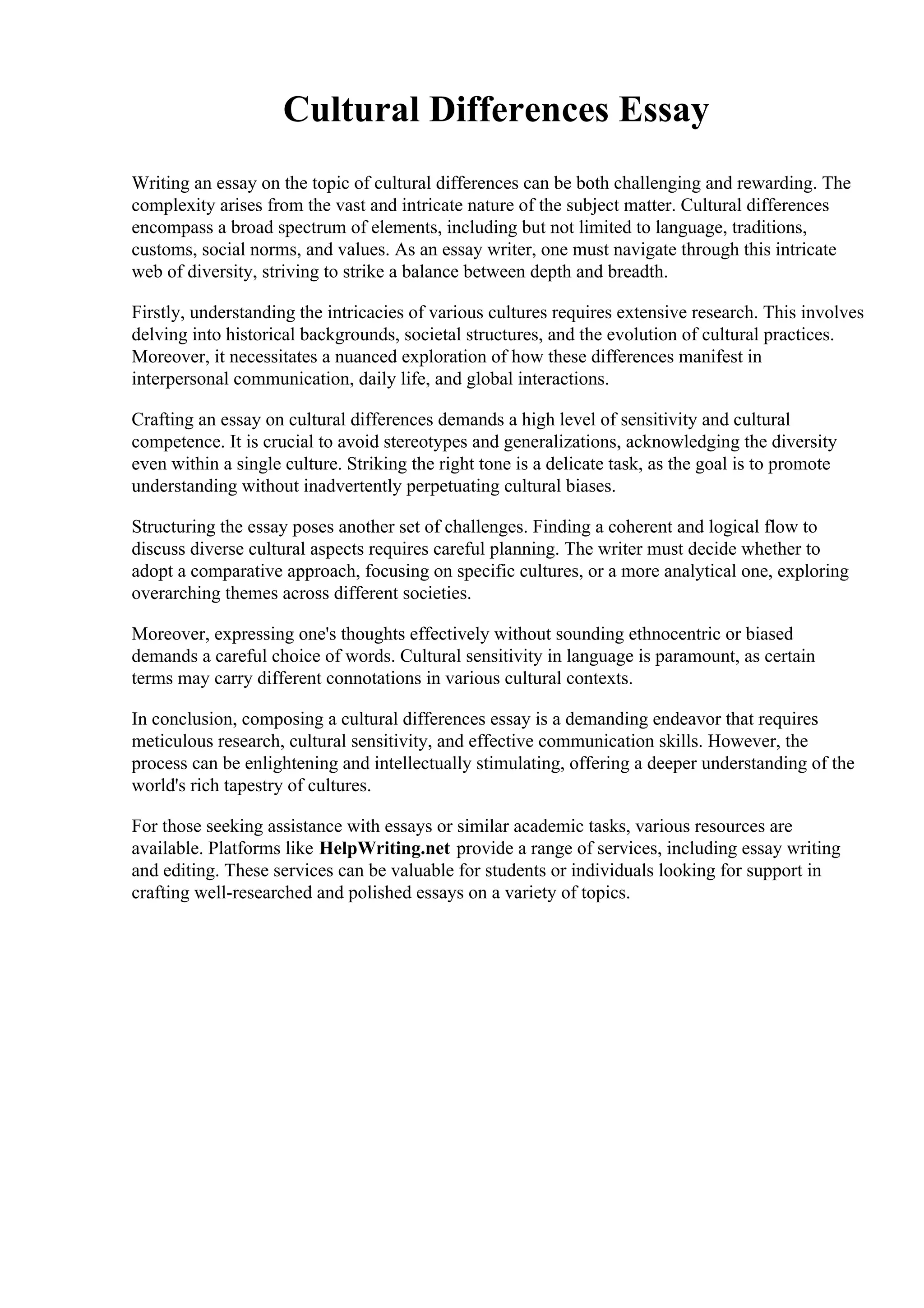 Cultural Differences Essay.pdf | Education