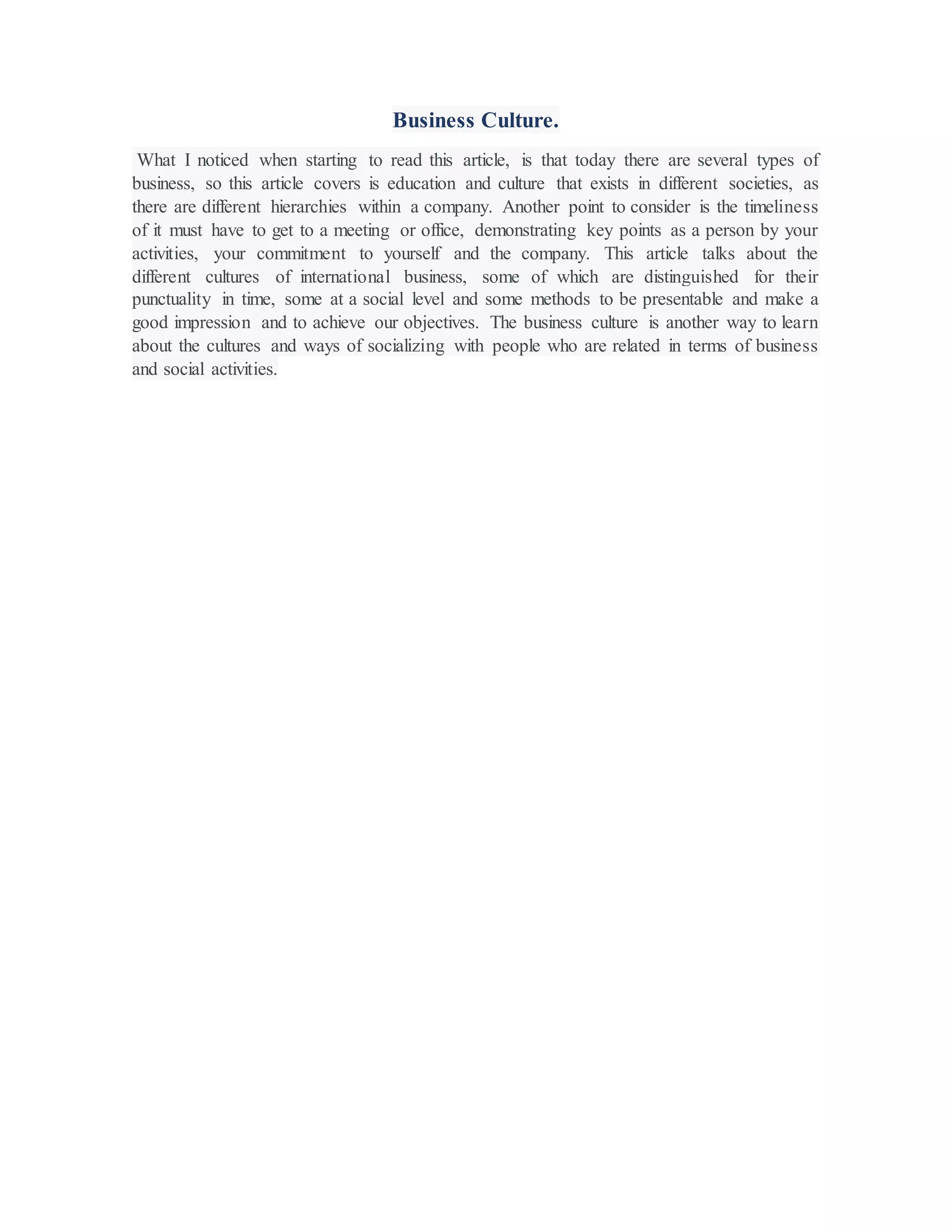 Cultural differences in business | DOCX