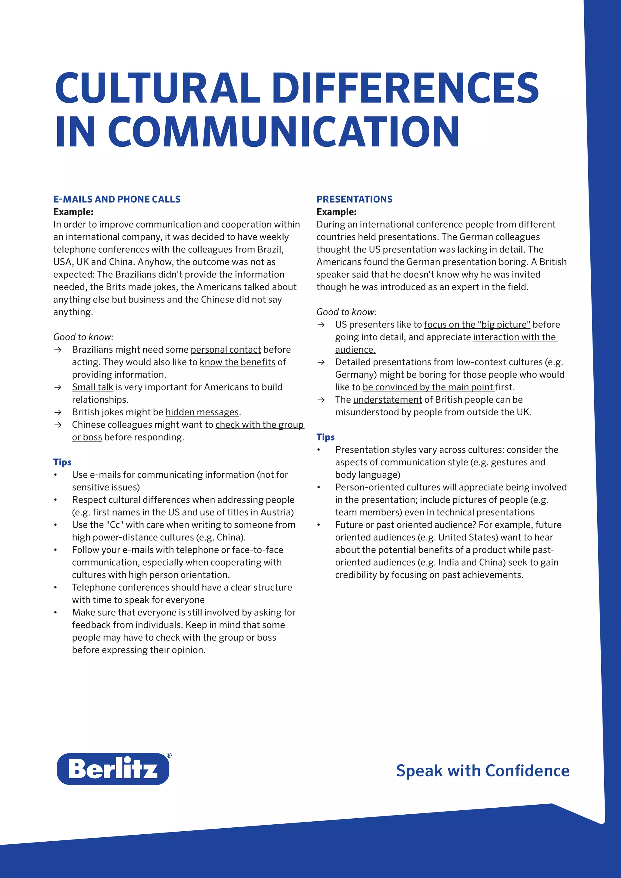 Berlitz Tip - Cultural Differences in Communication | PDF