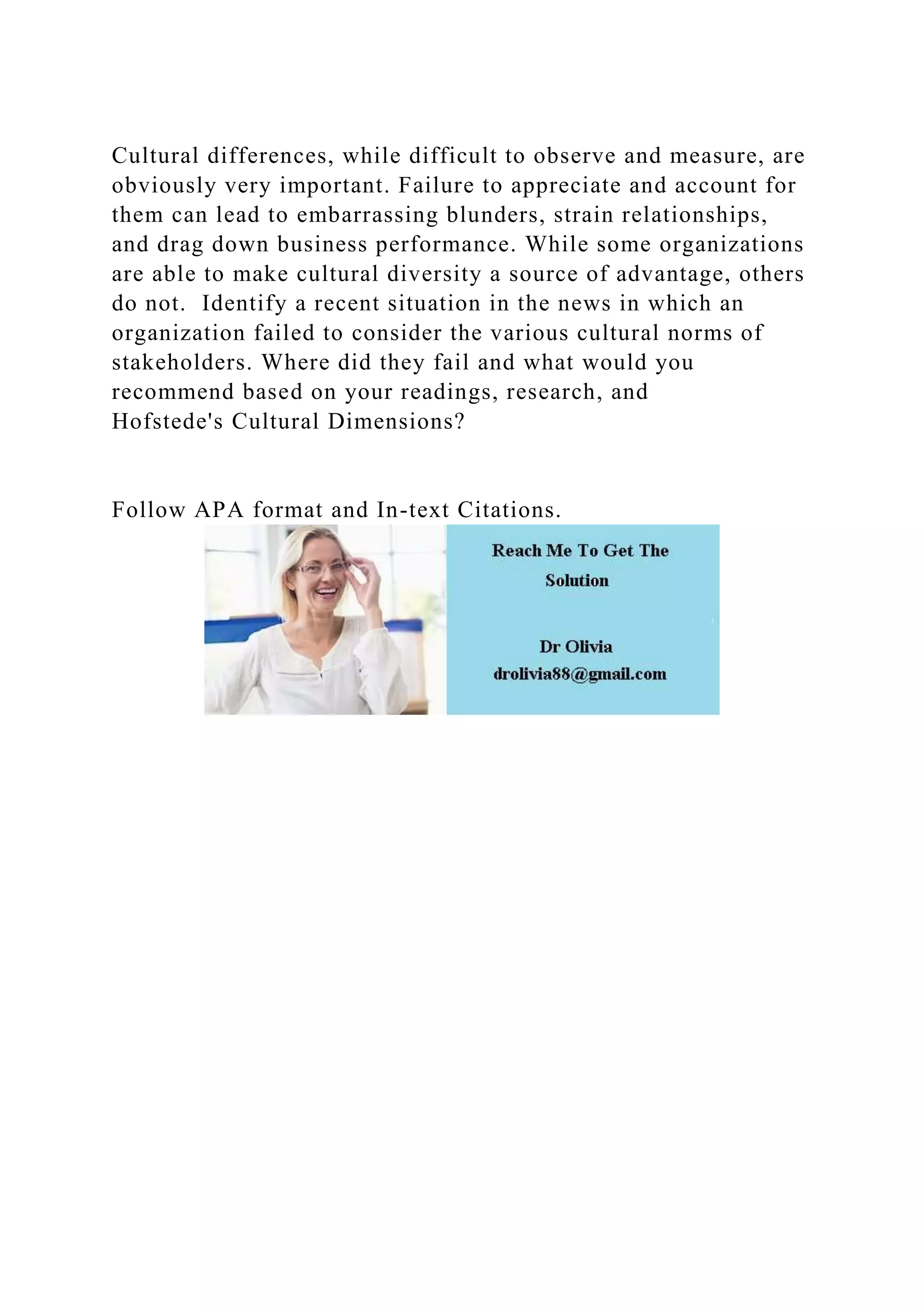 Cultural differences, while difficult to observe and measure, are ob.docx