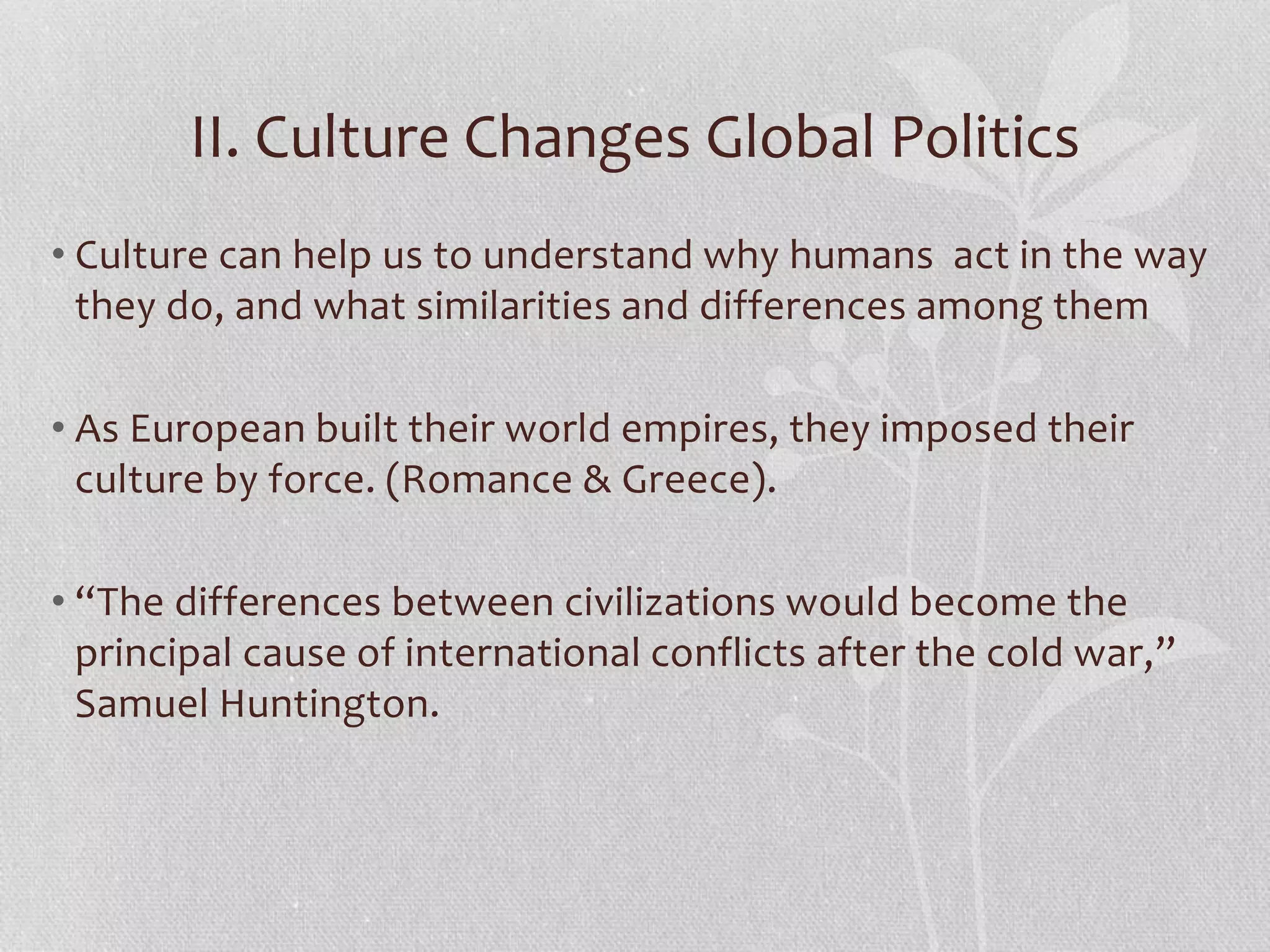 Cultural dimension and international relations | PPTX
