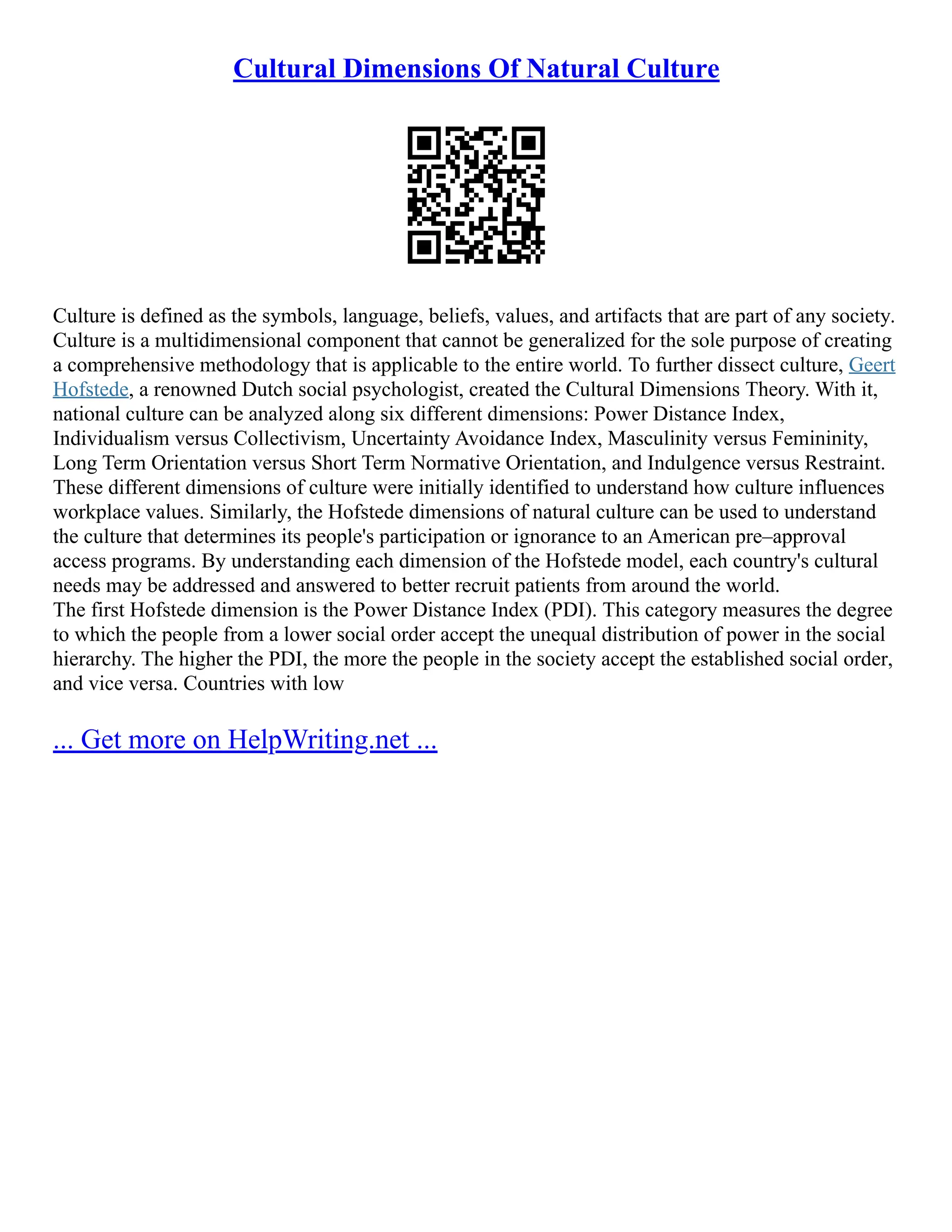 Cultural Dimensions Of Natural Culture | PDF