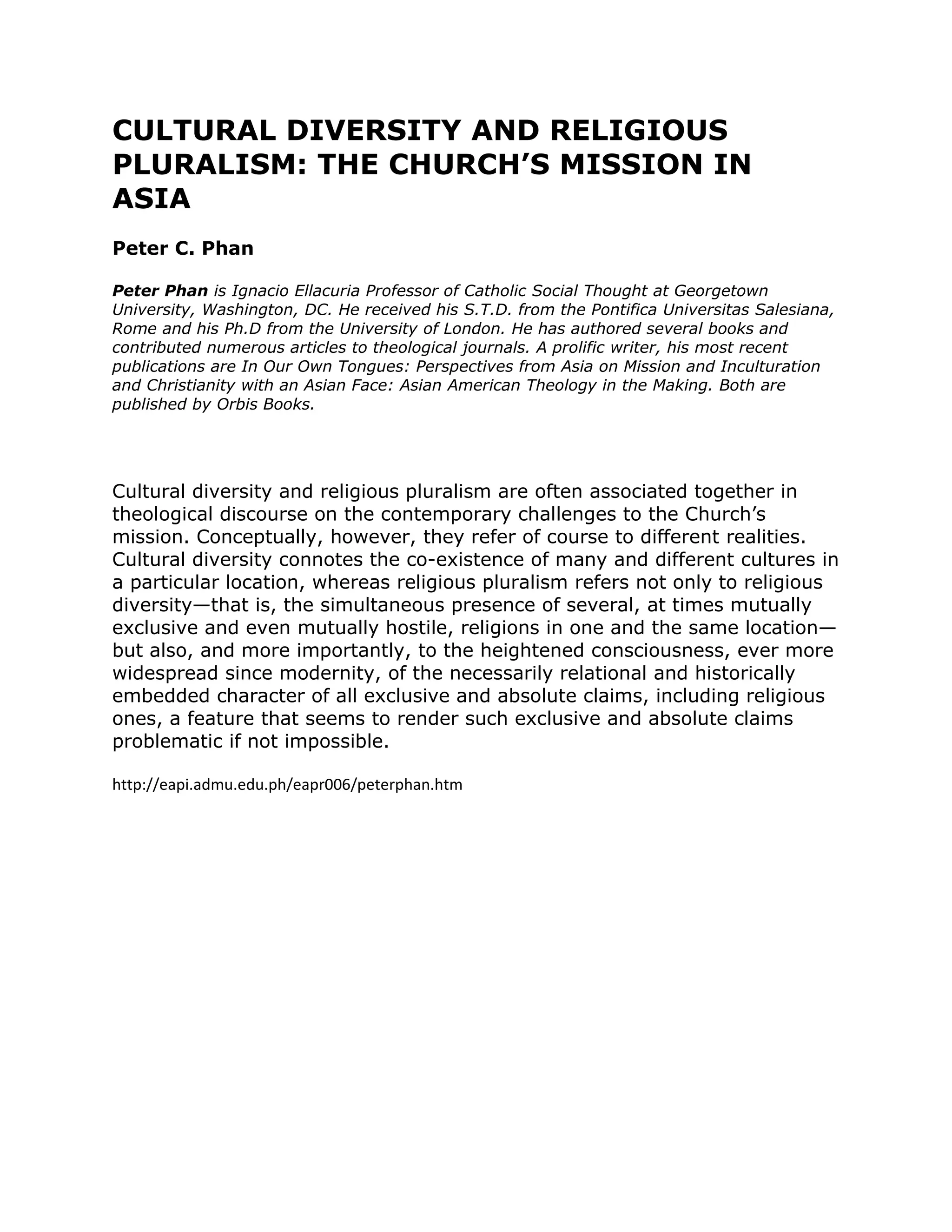 Cultural Diversity And Religious Pluralism | DOC