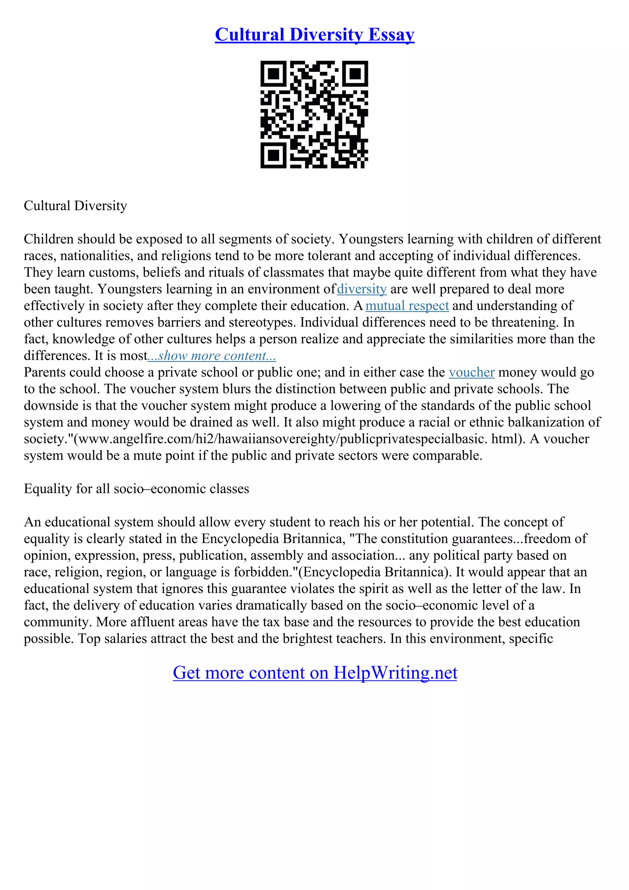 Cultural Diversity Essay | PDF