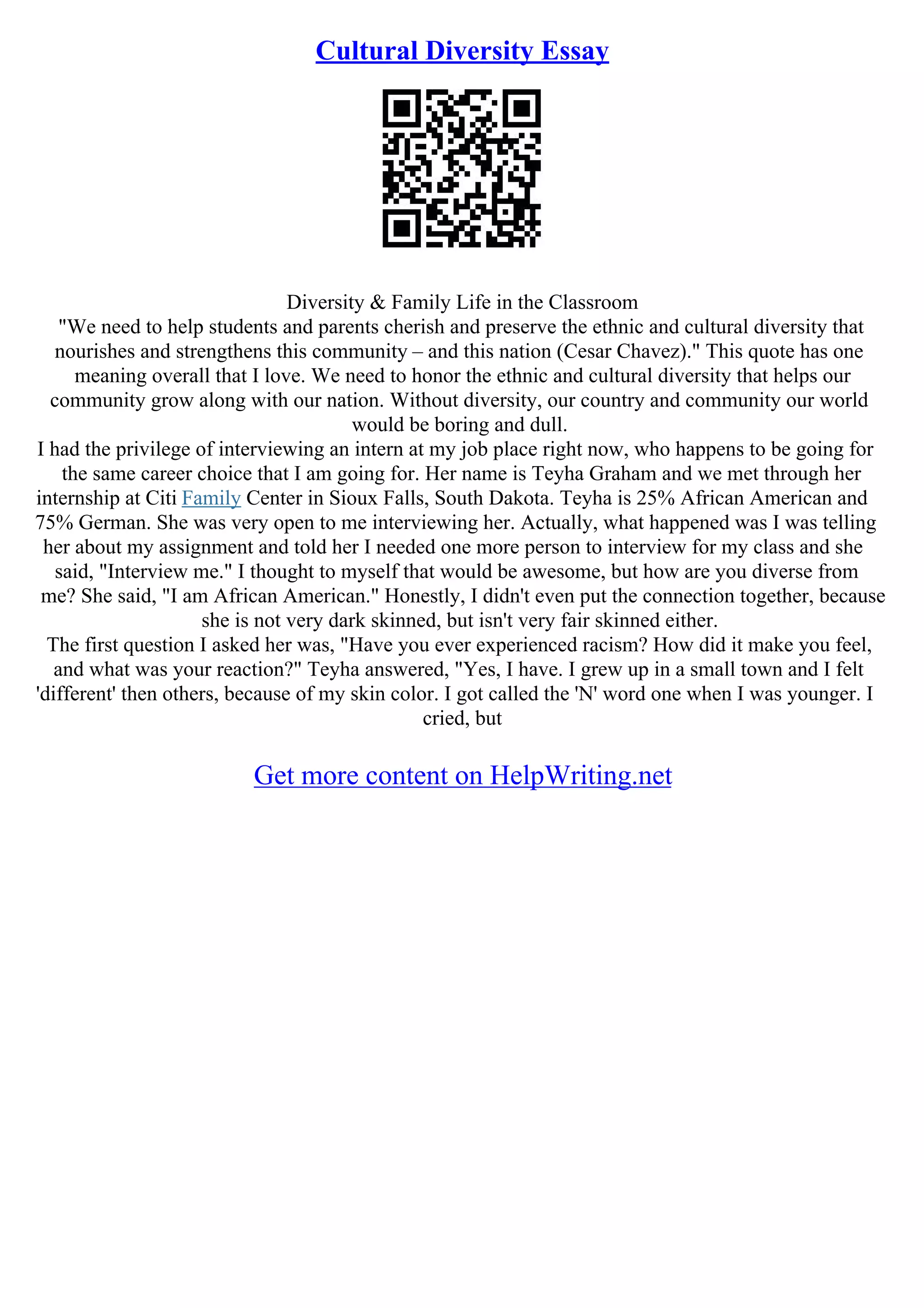 Cultural Diversity Essay | PDF