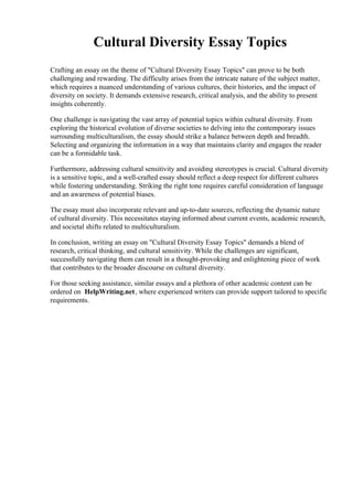 Cultural Diversity Essay Topics | PDF