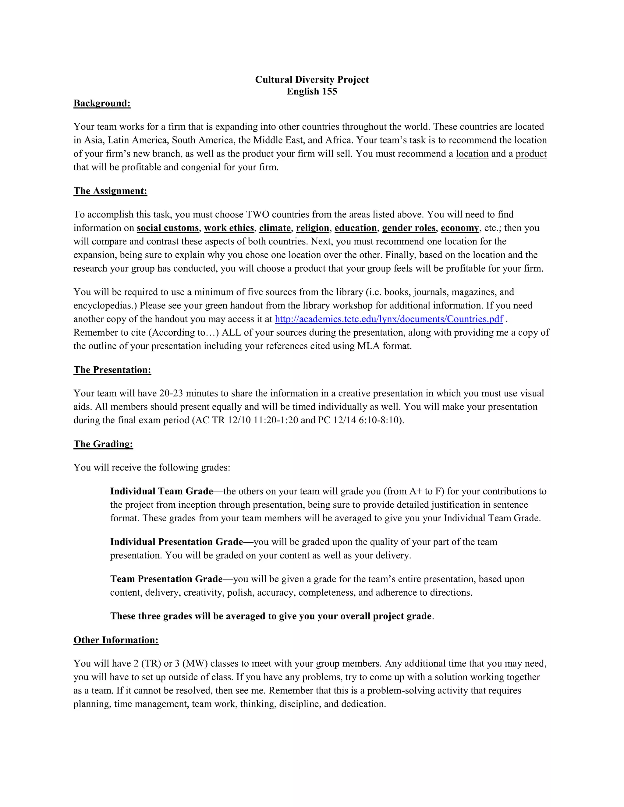 Cultural Diversity Project | DOCX