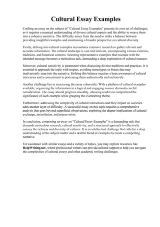 Cultural Essay Examples | PDF